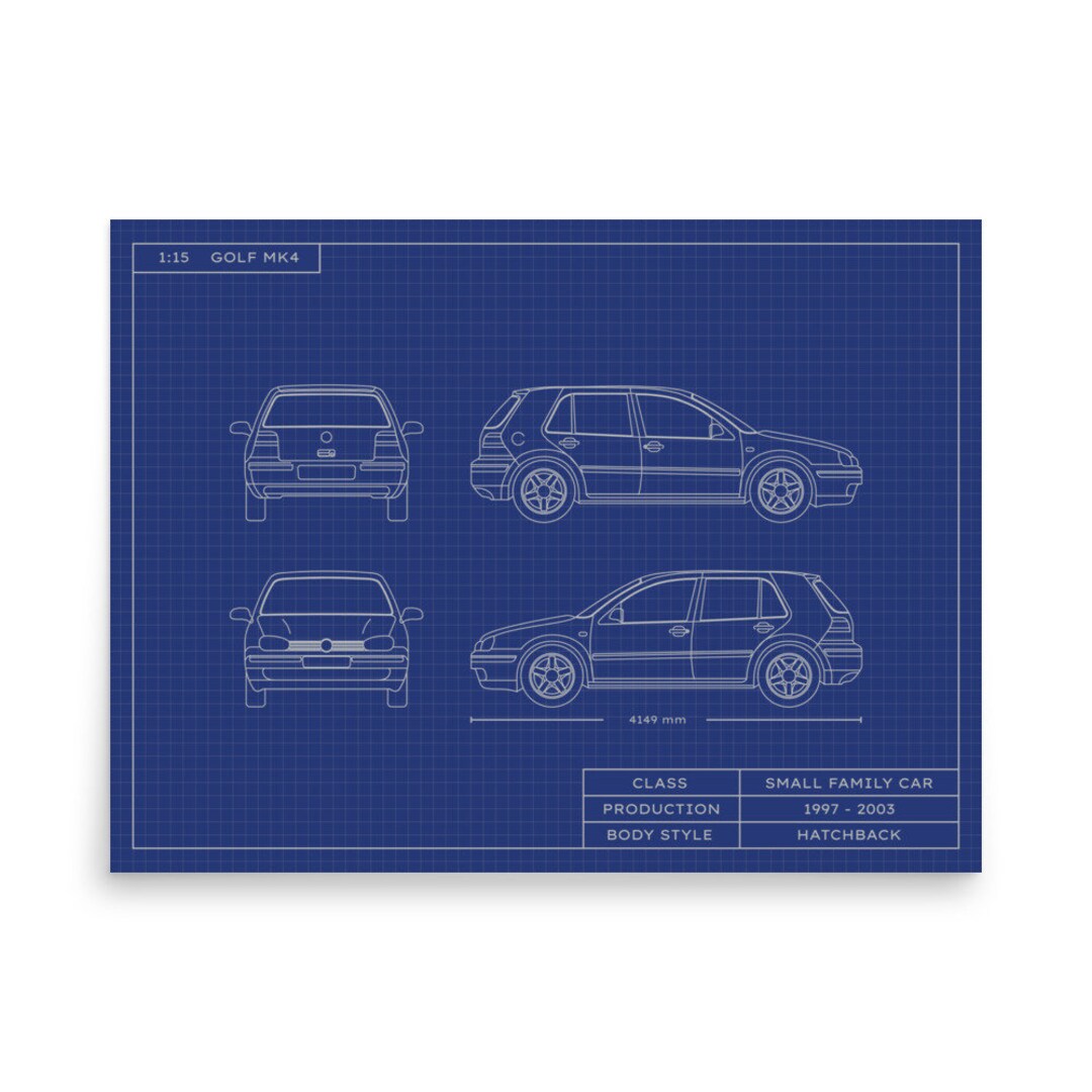 Golf MK4 1:15 Scale Blueprint Poster Without Frame - Etsy