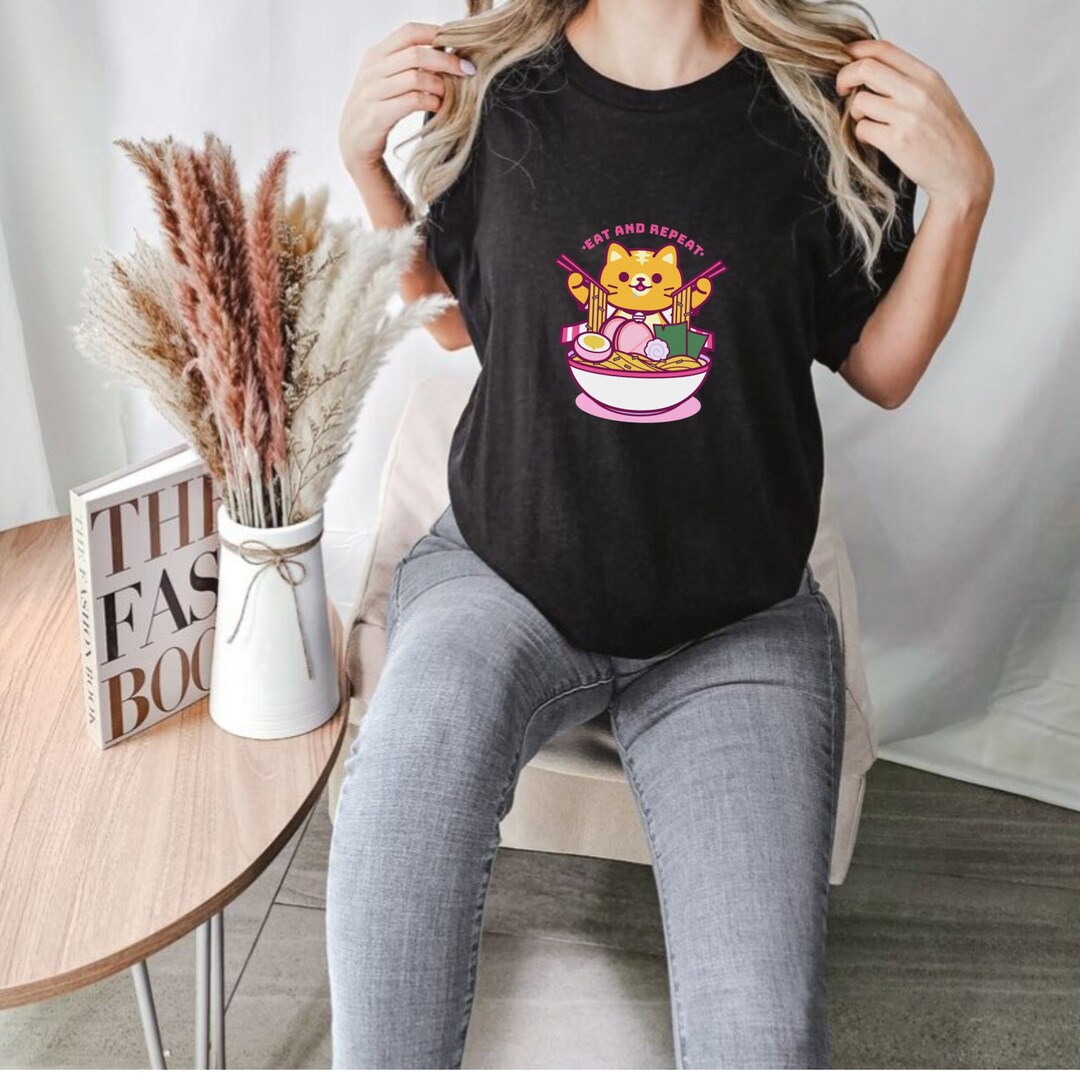 Cute Anime Cat Shirt, Eat and Repeat Ramen Kawaii Cat Shirt Gift - Etsy