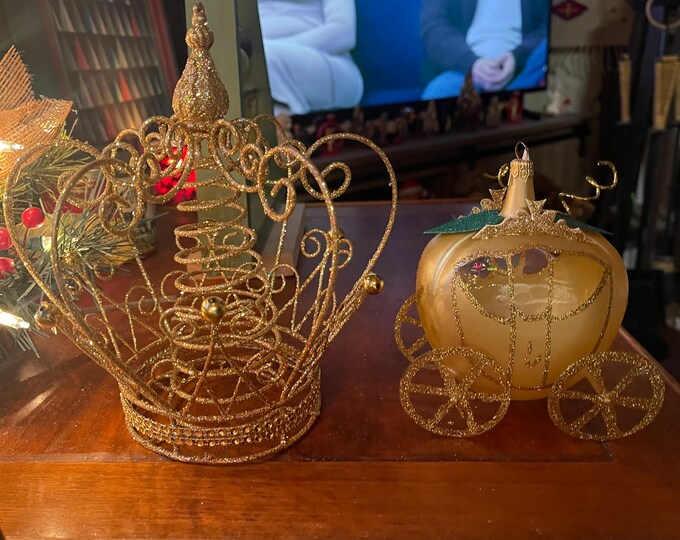 Italian Blown Glass Cinderella Carriage Christmas Ornament & Glitter ...