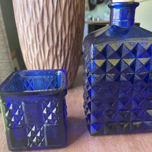 Rosenthal Netter Cobalt Blue Glass Bottle Decanter & Candle Holders Lot ...