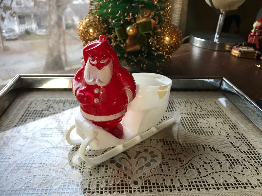Mid Century Hard Plastic Santa Candy Container Ornament Sleigh ...