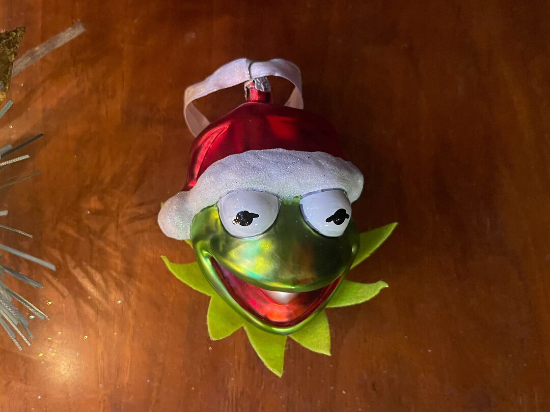 Disney Kermit the Frog With Santa Hat Head Glass Christmas Ornament - Etsy