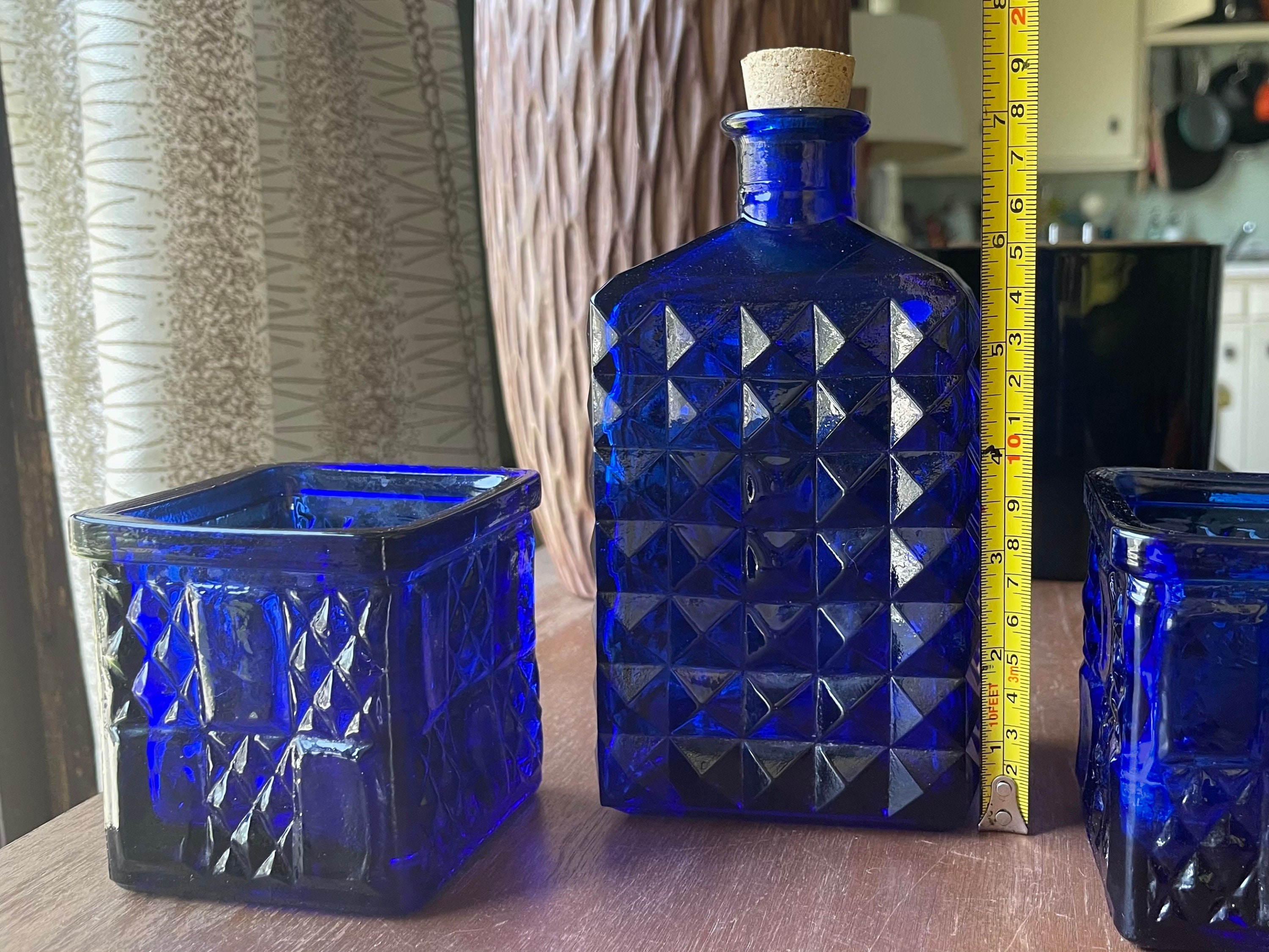 Rosenthal Netter Cobalt Blue Glass Bottle Decanter & Candle Holders Lot ...