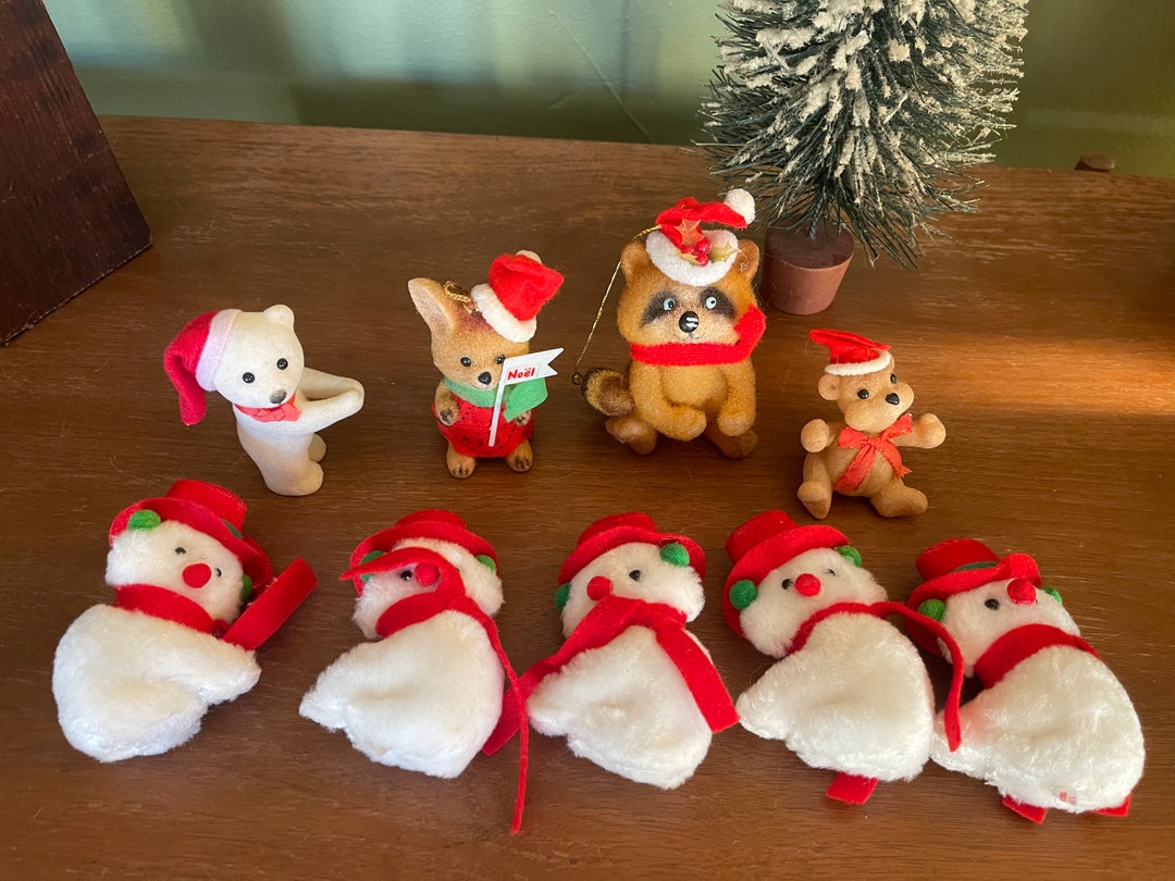 Flocked and Felt Christmas Ornaments Lot Sydney Morgan Kangaroo Snowman ...