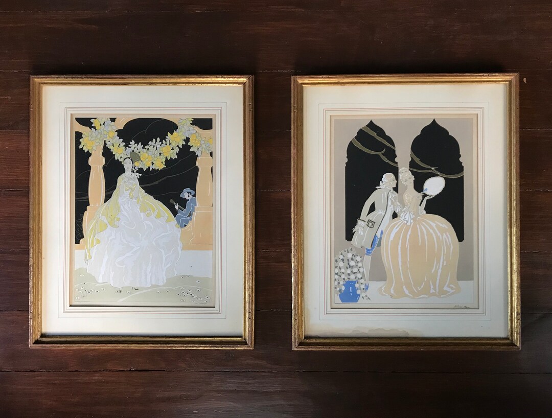 Pair of Antique French Fashion Pochoir Prints by Davanzo and Bruno ...
