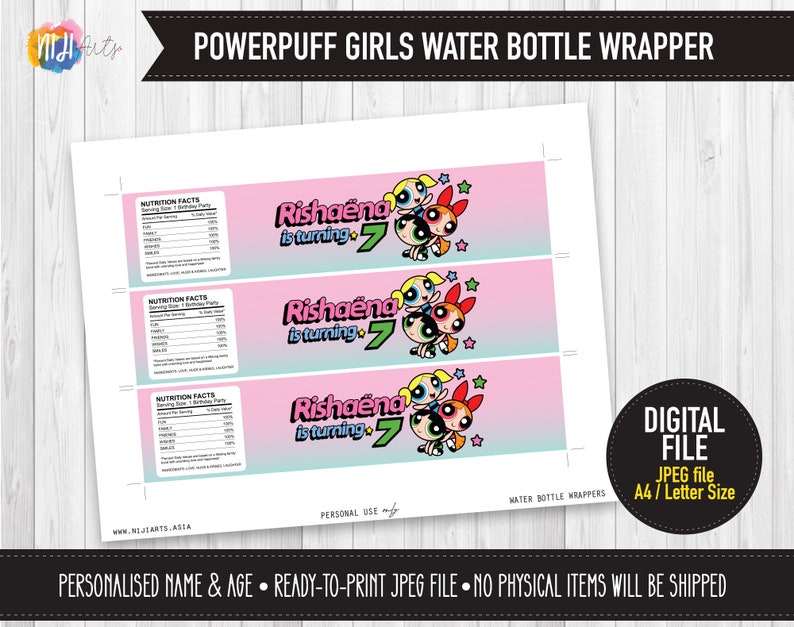 DIGITAL Printable: Personalised Water Bottle Wrapper - Etsy