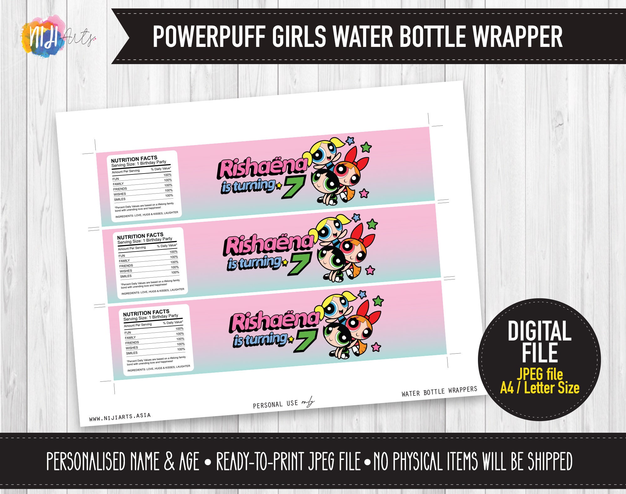 DIGITAL Printable: Personalised Water Bottle Wrapper - Etsy