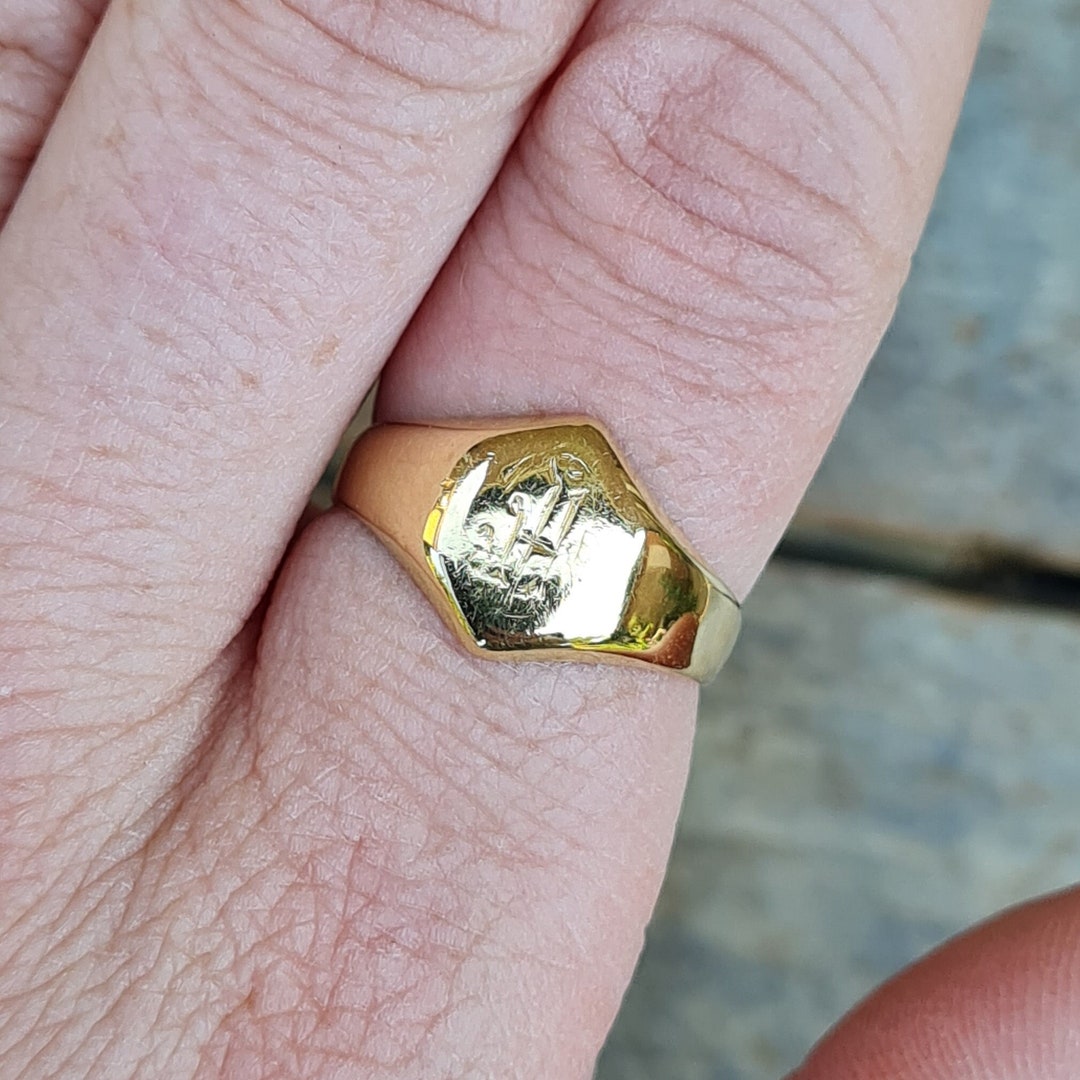 Antique Victorian 1890 English Hallmarked Solid 18ct 18k Gold Signet ...
