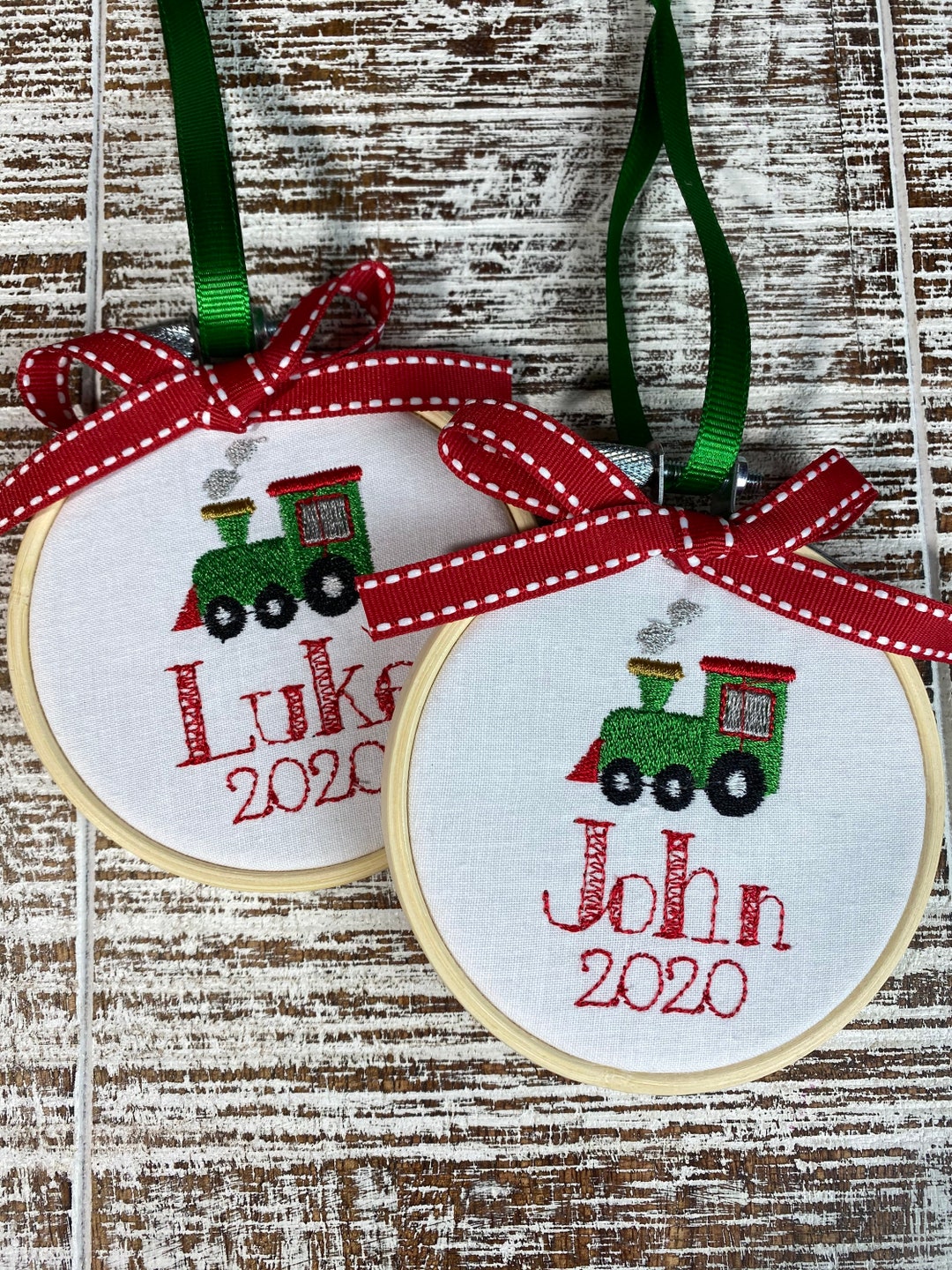 Personalized Embroidered Ornament - Train Ornament - Embroidery Hoop ...