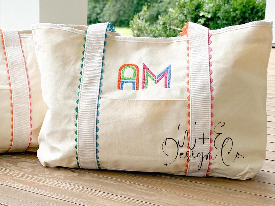 Personalized Canvas Tote With Colorful Ric Rac Trim - Etsy