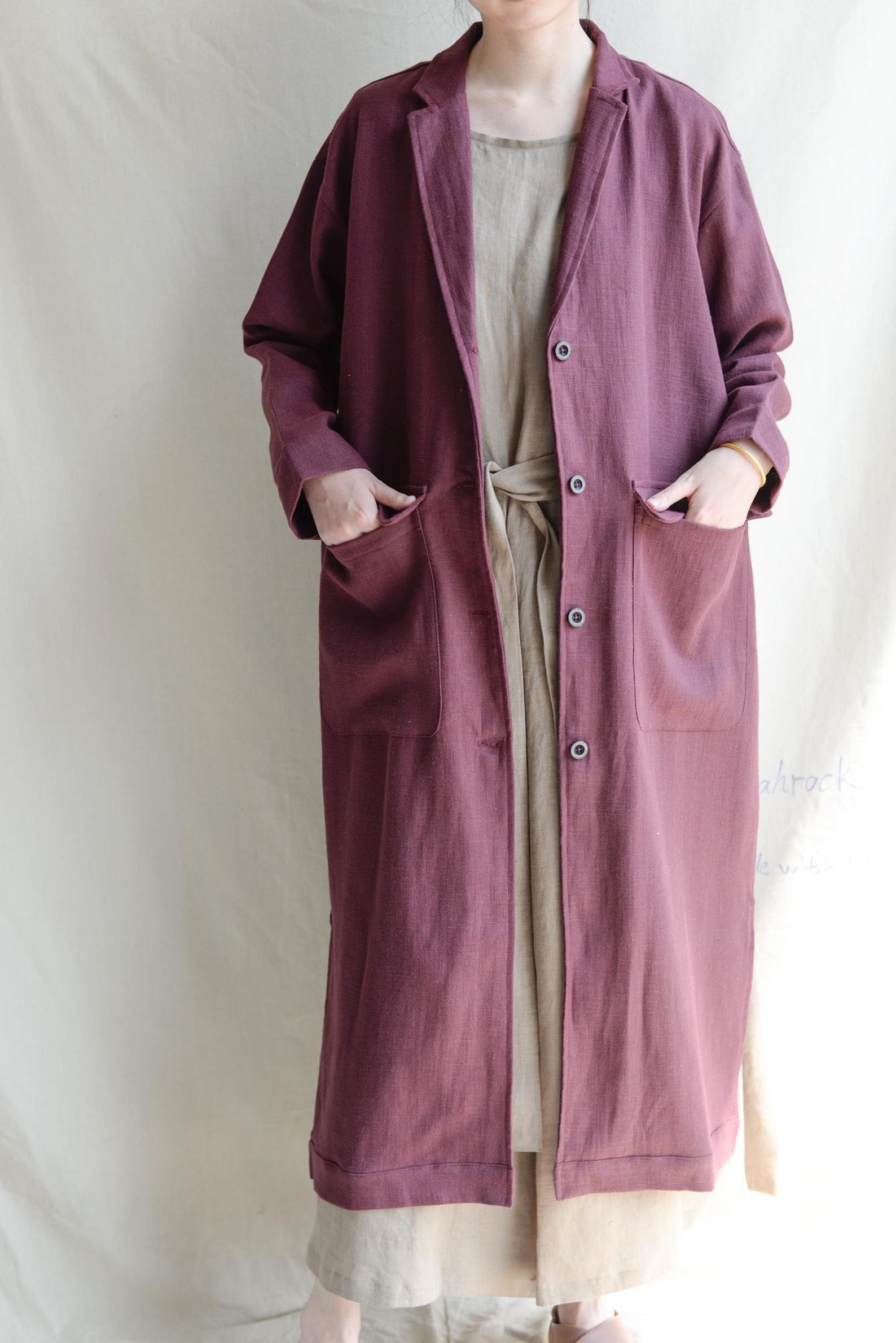 Burgundy Linen Duster Coat: Women's Ramie Cardigan Jacket - Etsy