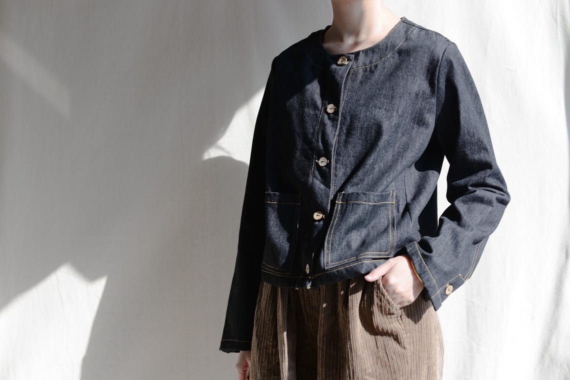 Handmade Black Denim Jacket: Cotton Vintage Coat With Pockets - Etsy