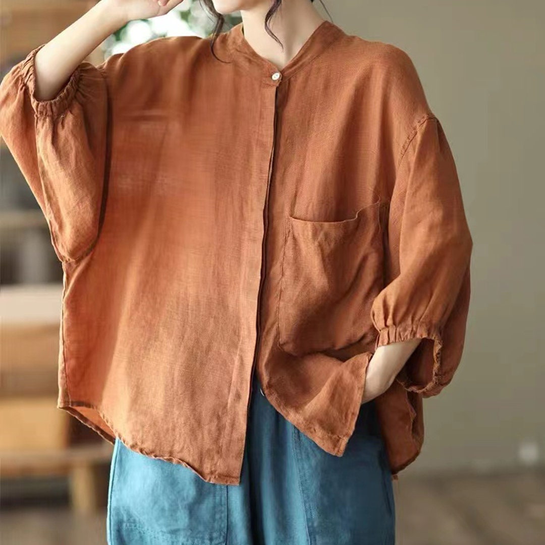 Women Organic Linen Tops Comfy Blouse Puff Sleeves Breathable - Etsy