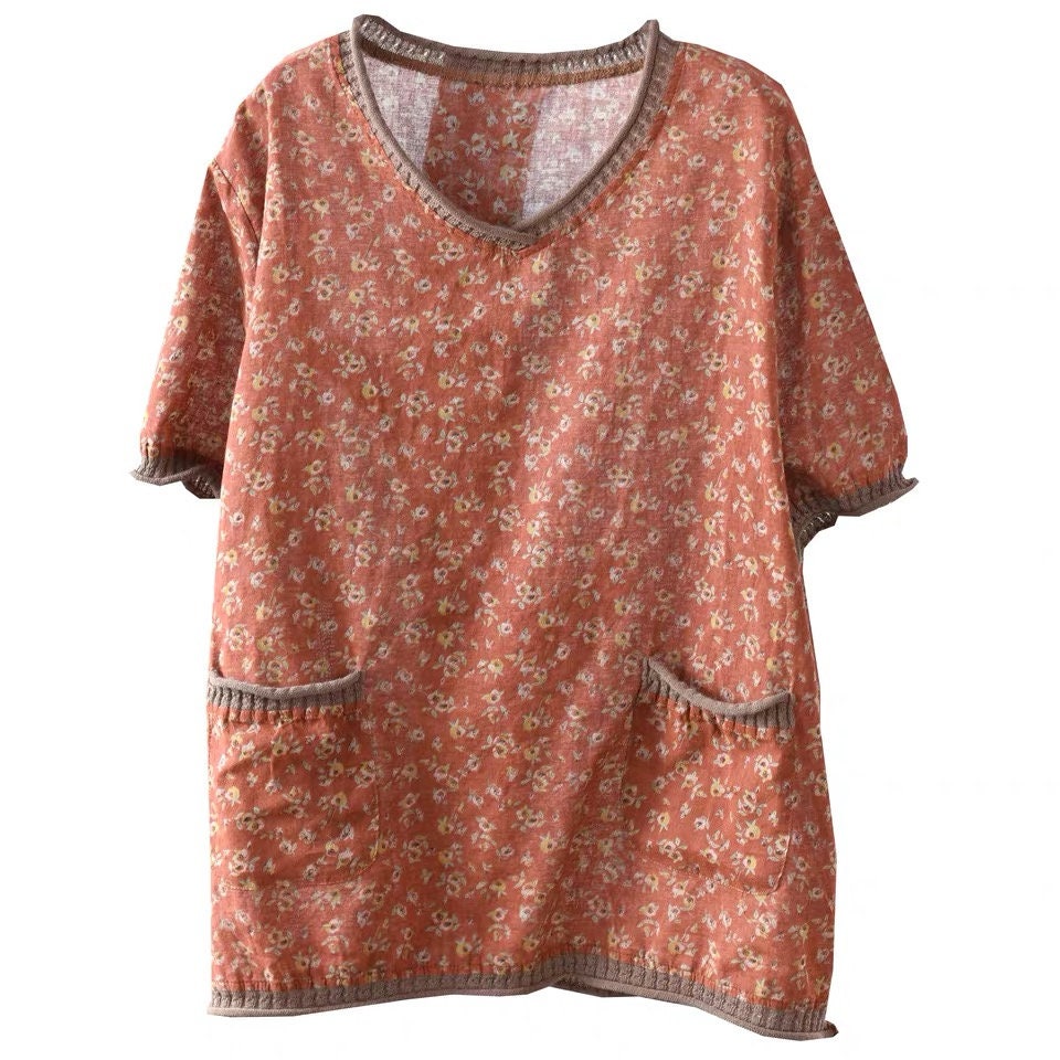 New Design Printed Linen Tops Short Sleeves Tunics Tee - Etsy