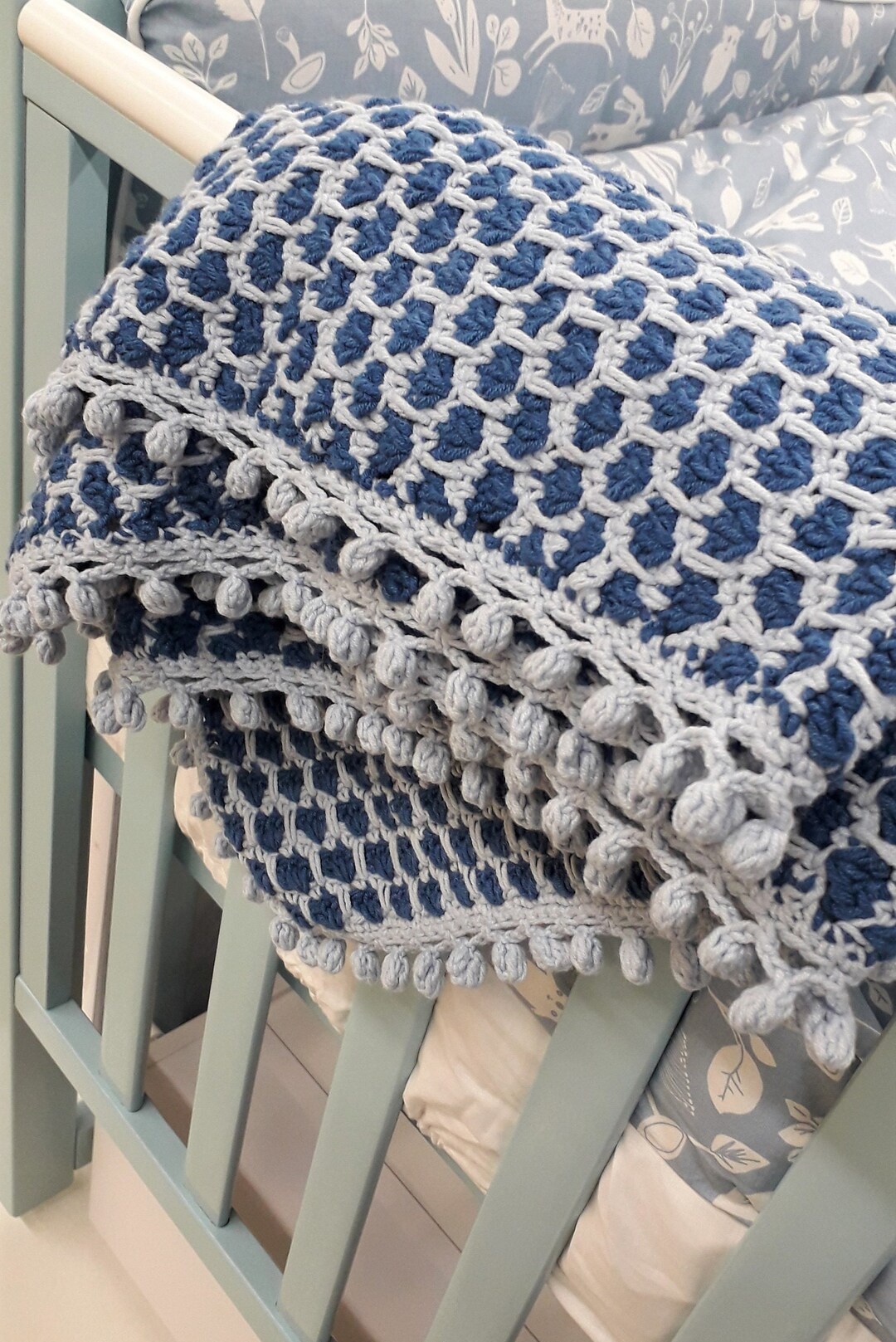 Knit Baby Blanket Blue Crochet Baby Blankets and Booties Handmade ...