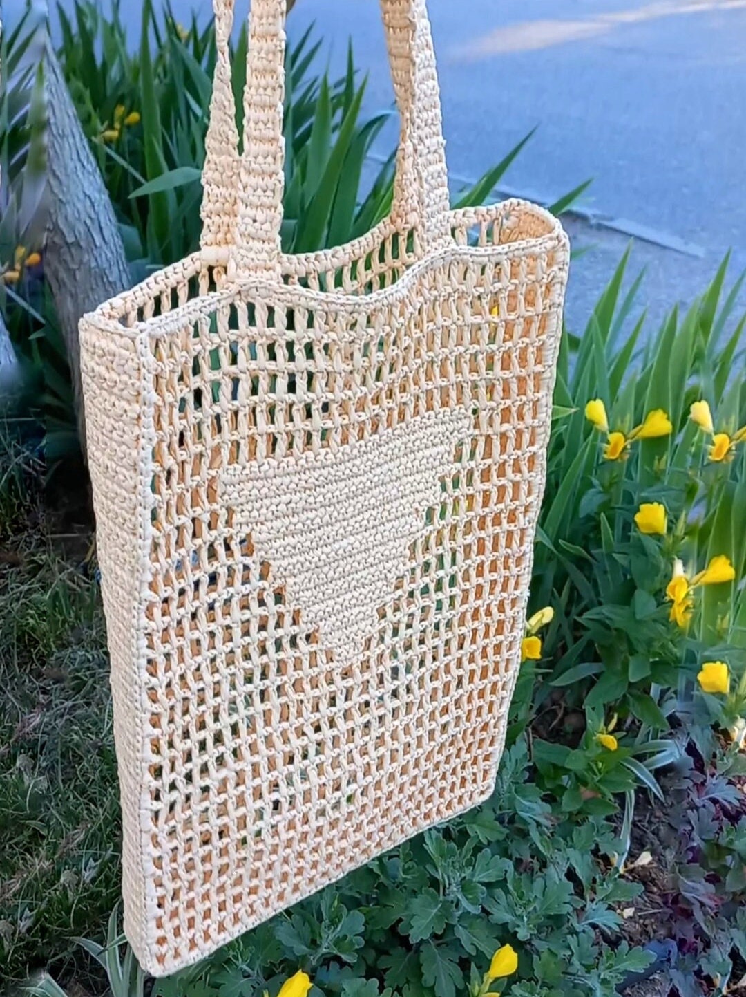 Crochet Raffia Bag Straw Raffia Tote Bag Raffia Handbag Summer Bag ...