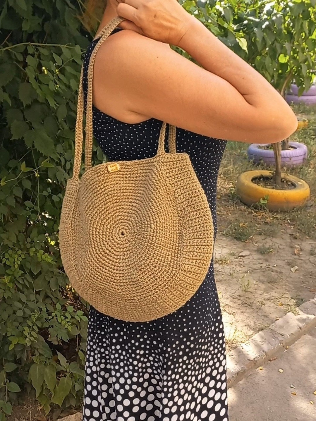 Crochet Jute Bag Natural Jute Bag Circle Bag Round Bag Vegan Bag Jute ...