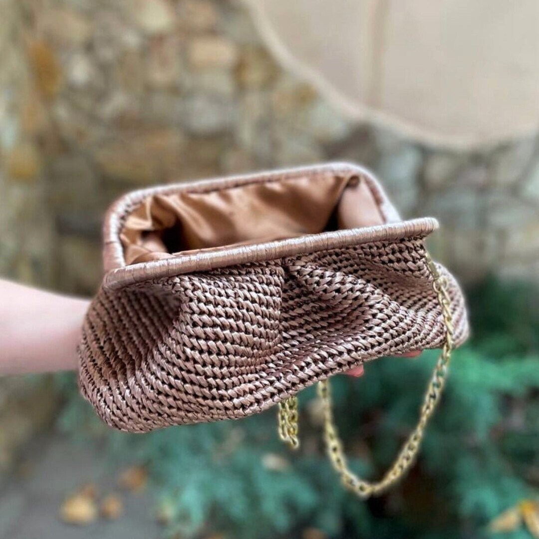 Raffia Clutch Bag Metallic Cloud Bag Bronze Woven Clutch Straw Clutch ...