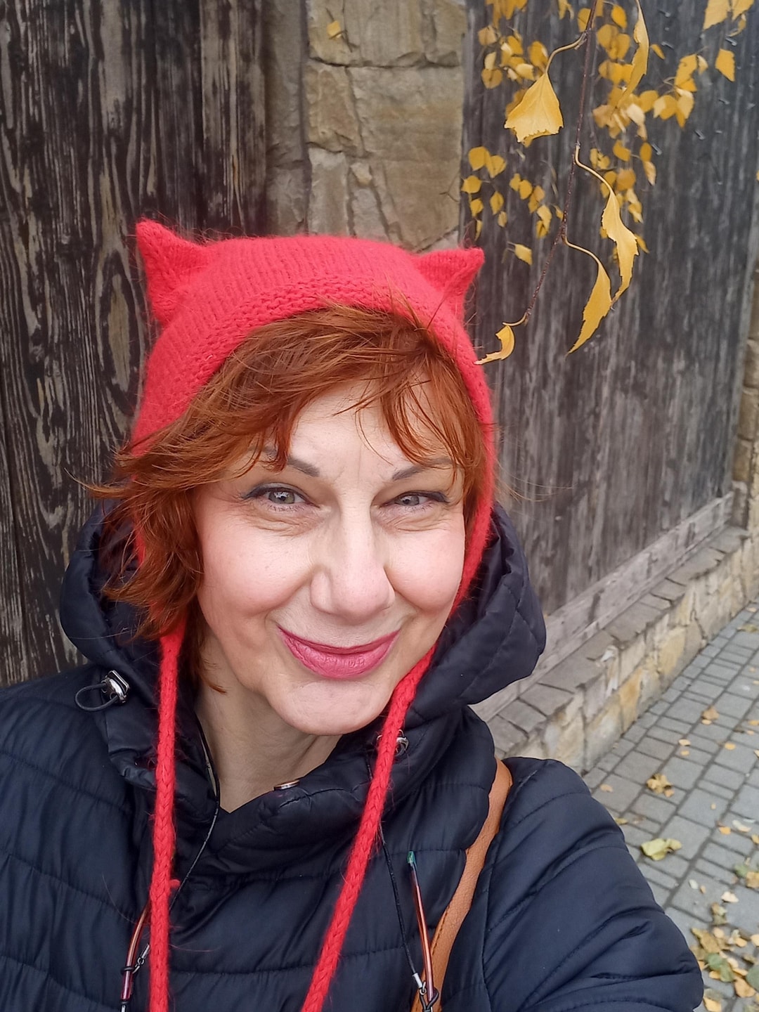 Cat Ear Bonnet Red Winter Cat Hat Cat Ear Beanie Knitted Adult Bonnet ...