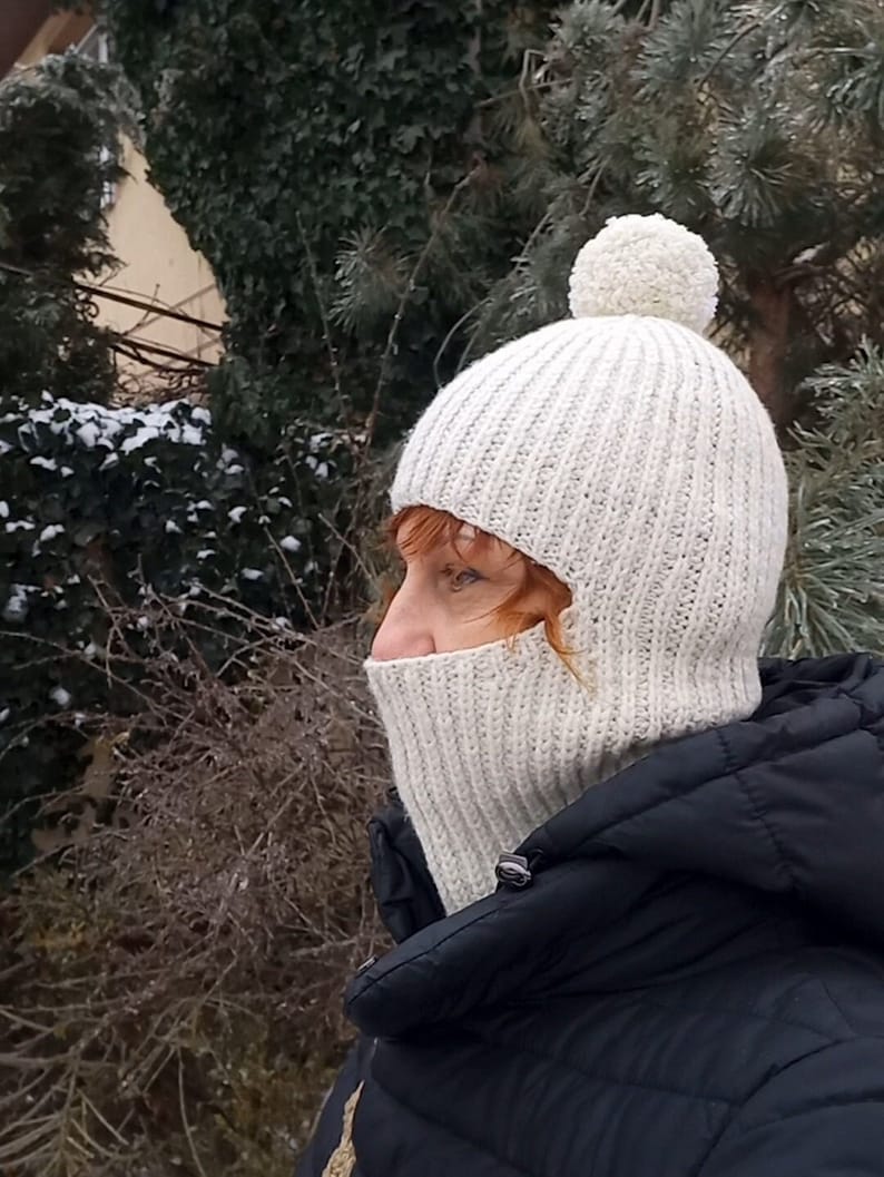 Balaclava Knit Full Face Mask Balaclava Women Knitted Balaclava White Balaclava Hat 100% ...