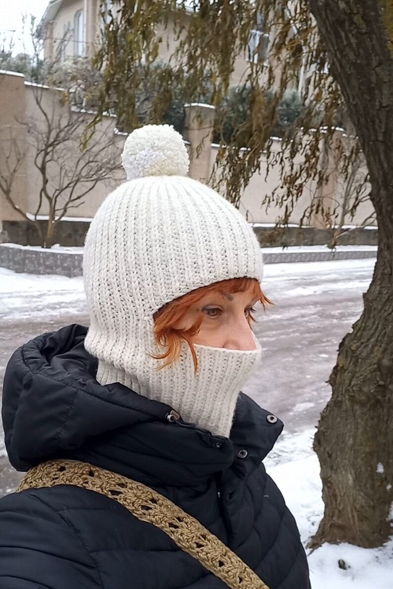 Balaclava Knit Full Face Mask Balaclava Women Knitted Balaclava White ...