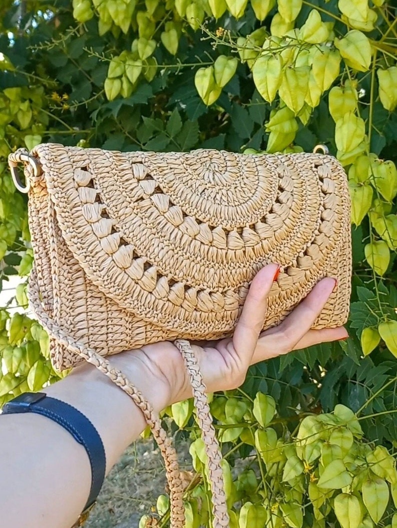 Crochet Raffia Clutch Bag Raffia Crossbody Bag Raffia Handbag Small ...