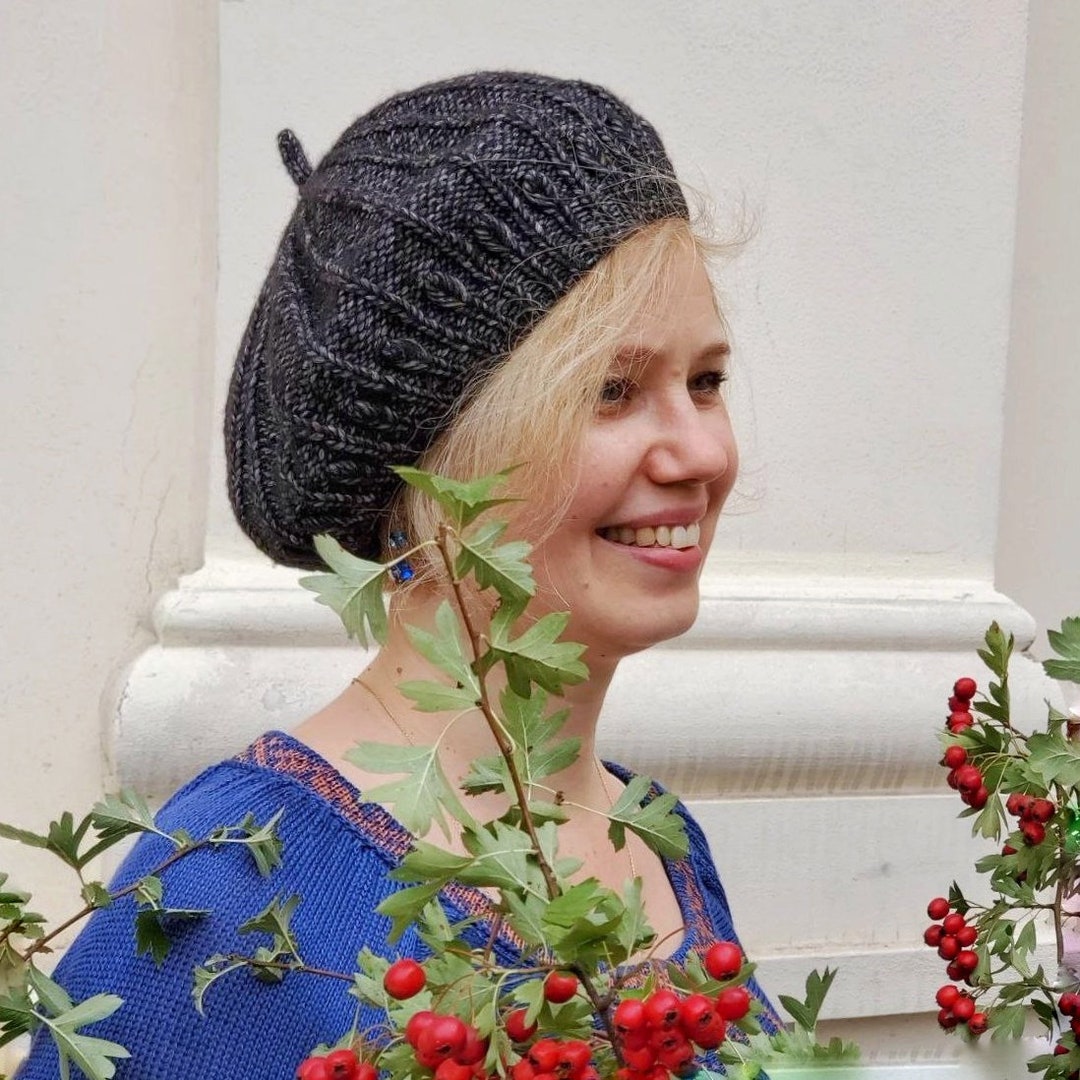 Slouchy Beret Black Handknit Beret Black Knitted Tam Hat French Beret ...