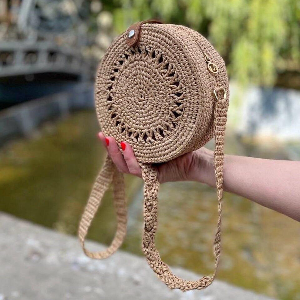 Raffia Crossbody Bag Raffia Handbag Raffia Round Bag Crochet Raffia Bag ...