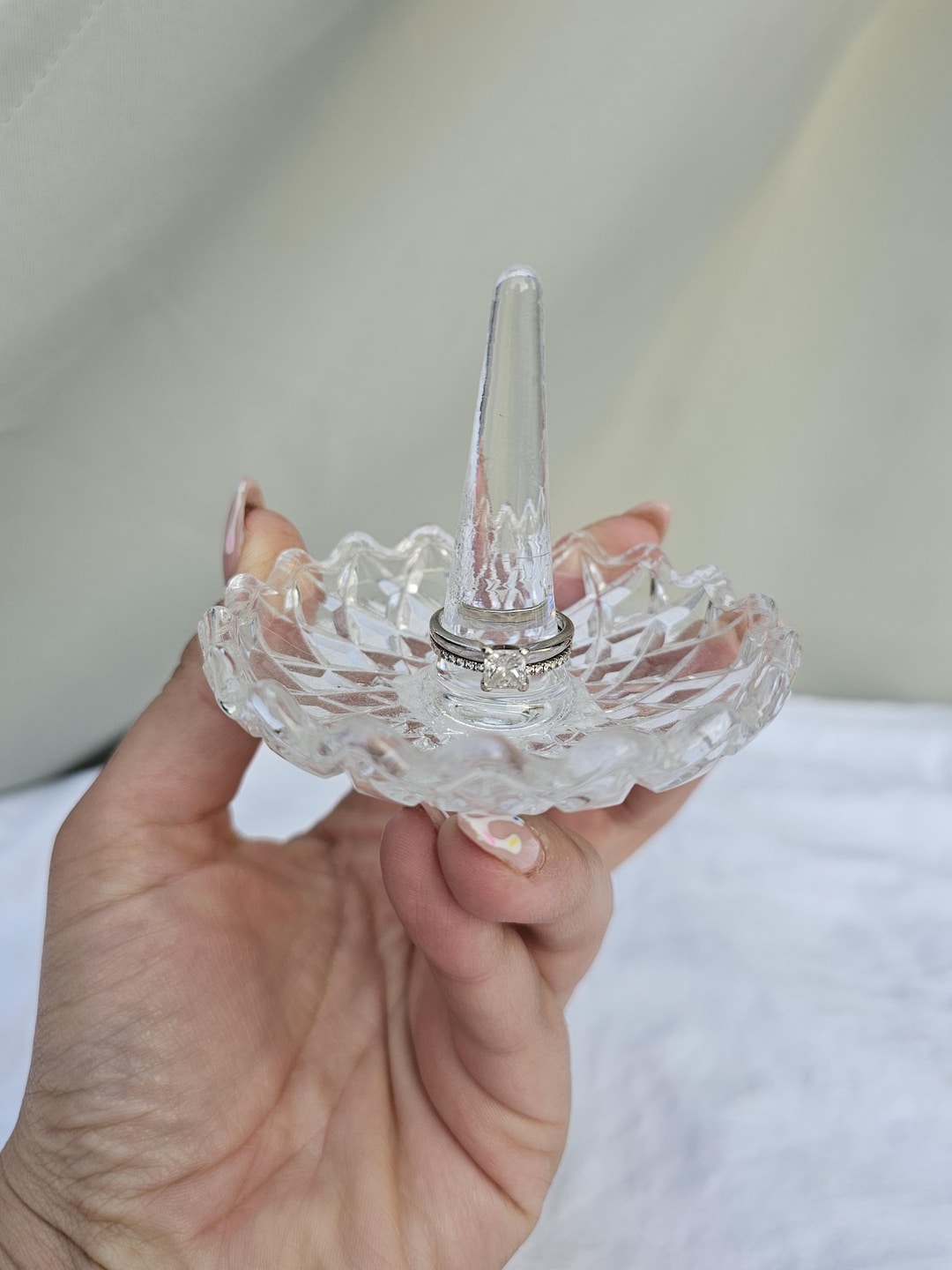 Vintage Crystal Glass Ring Holder Trinket Dish Decorative Storage for ...