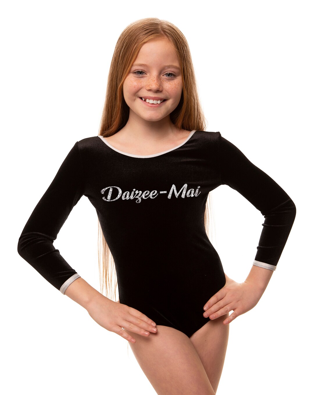 Personalised Black Stretch Velvet Long Sleeve Dazzling Girls - Etsy