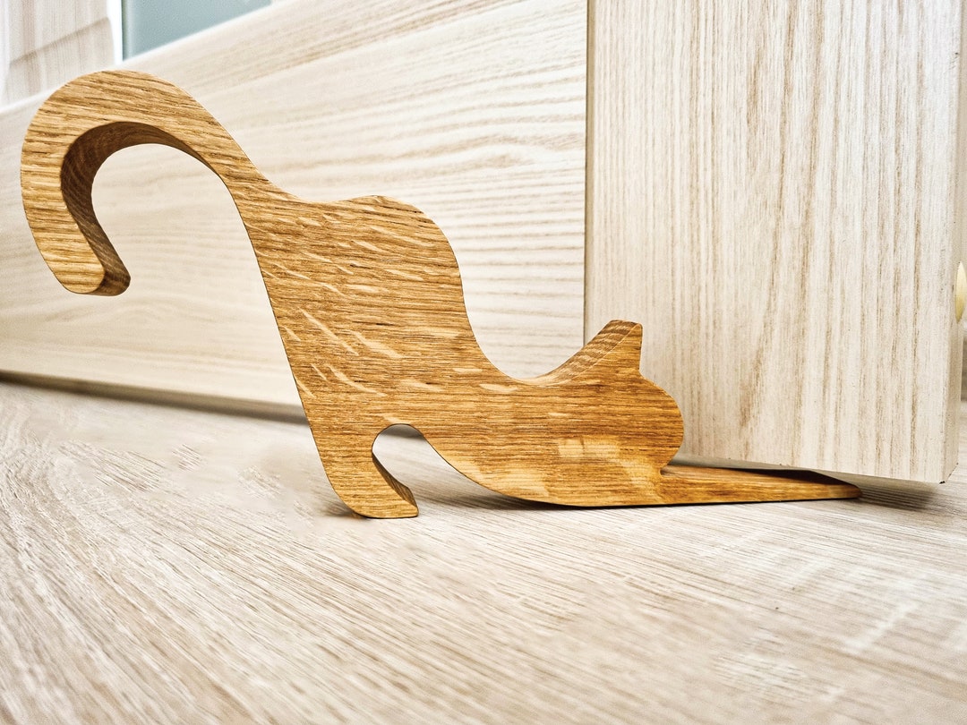Door Stopper Cat. Wooden Door Holder Animal. Wood Door Hold, Stop ...