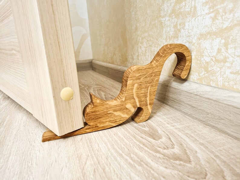 Door Stopper Cat. Wooden Door Holder Animal. Wood Door Hold, Stop ...