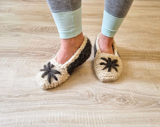 Natural Warm Slippers. Sheep Wool Home Knitted Shoes. Handmade Room ...