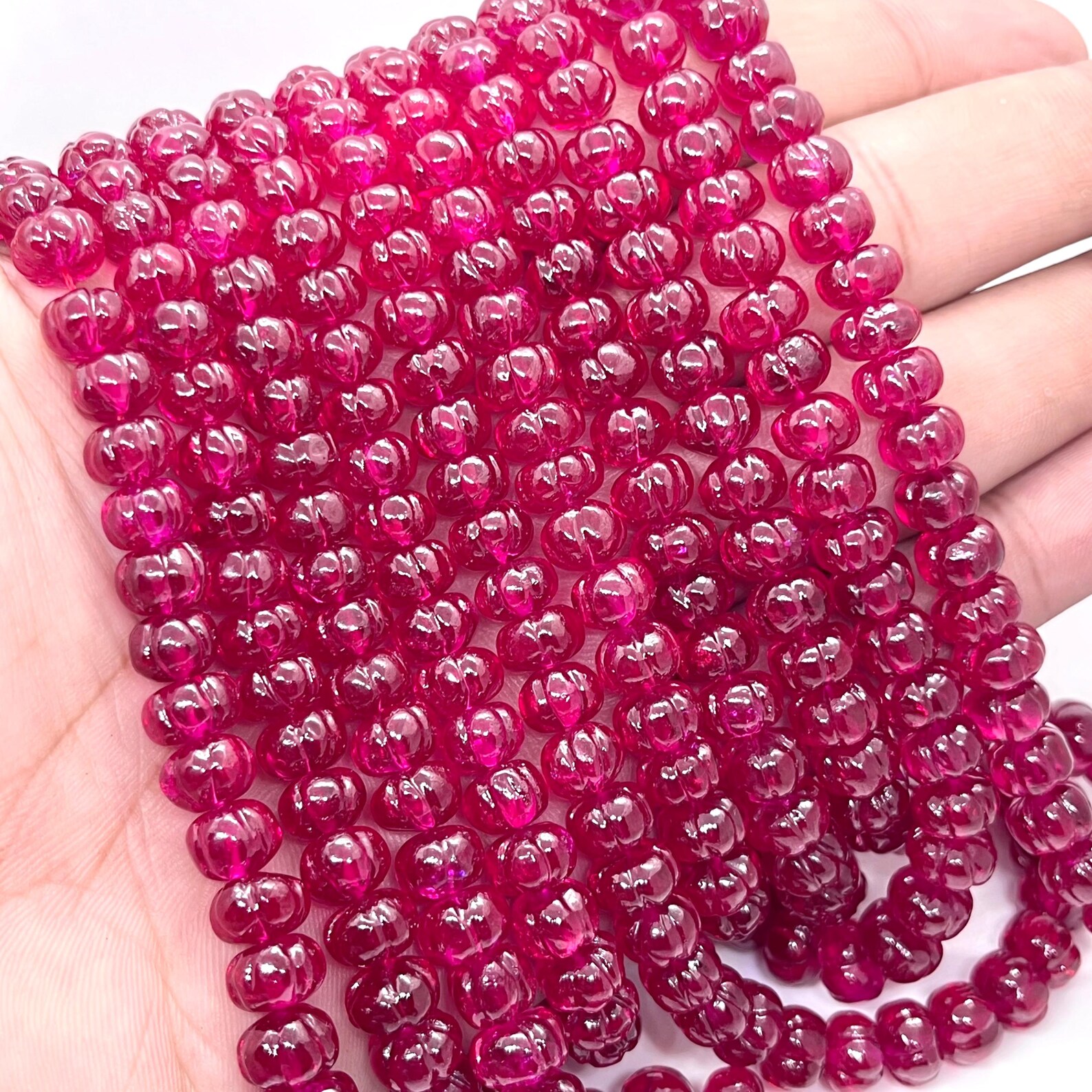 Extremely Rare Ruby Corundum Melon Beads Necklace Ruby Hand Carved ...