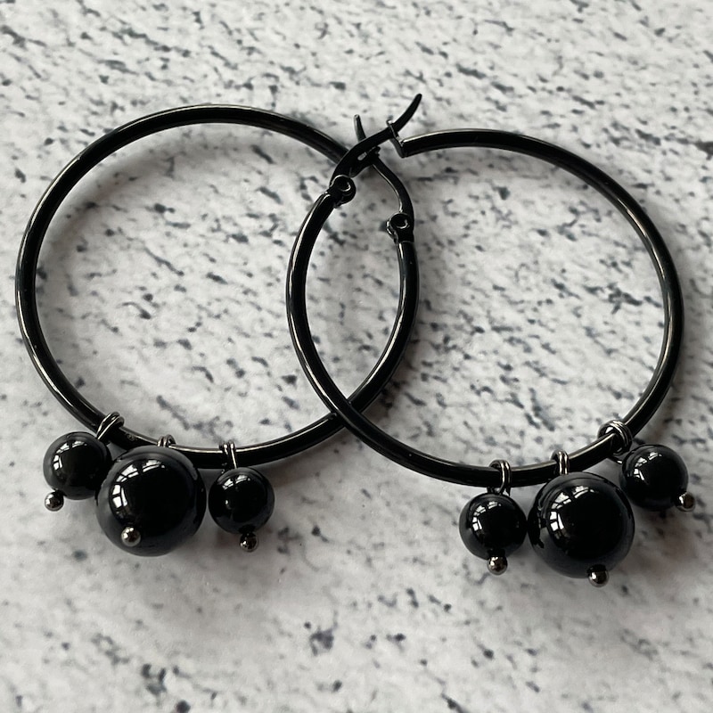 Black Hoop Earrings - Etsy