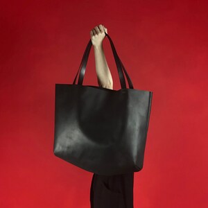 LARGE Leather bag Black shoulder Shopper bag Leather handbag | Etsy