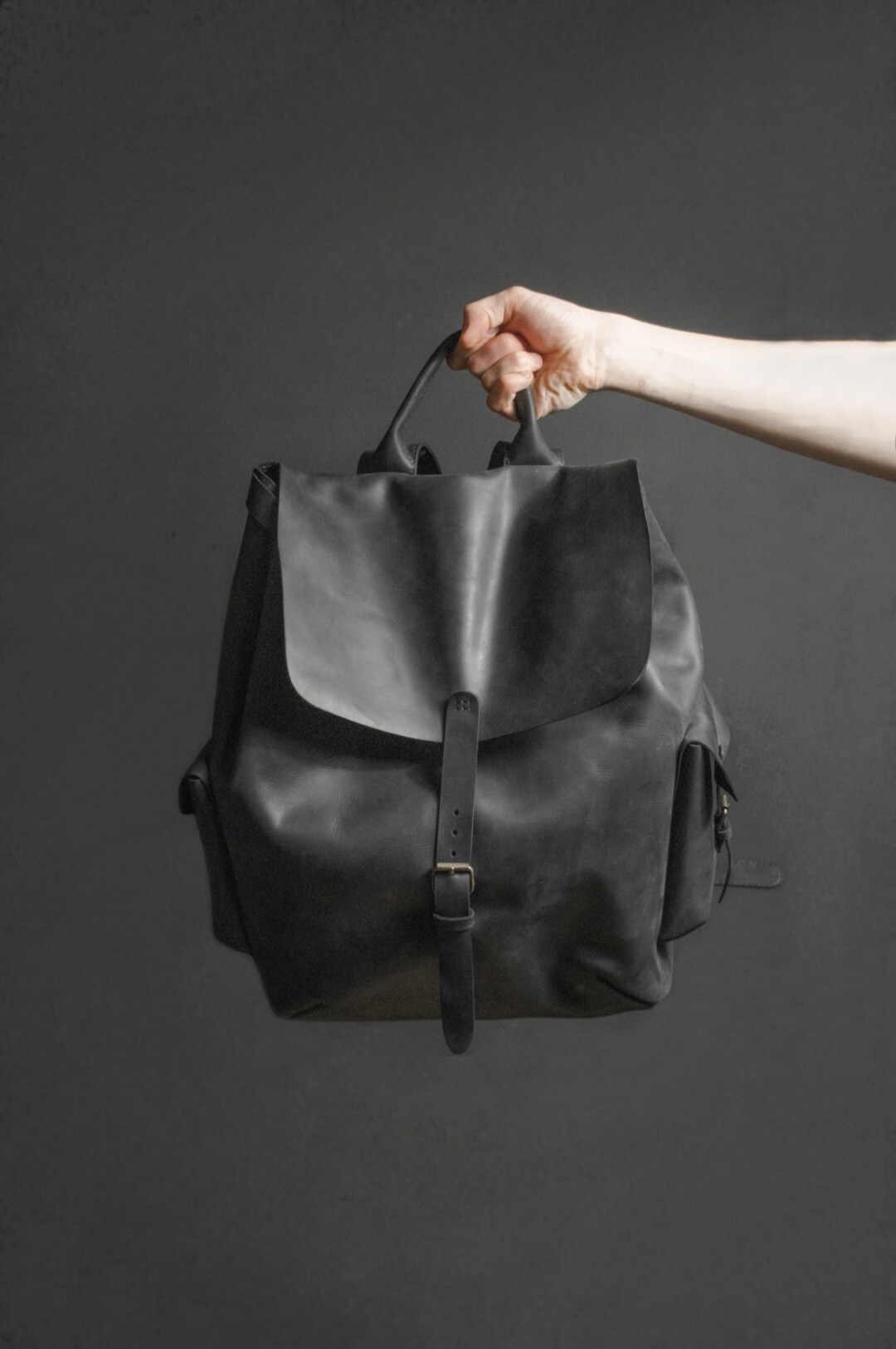 Leather Backpack Black Backpack With Pockets Large Travel Leather ...