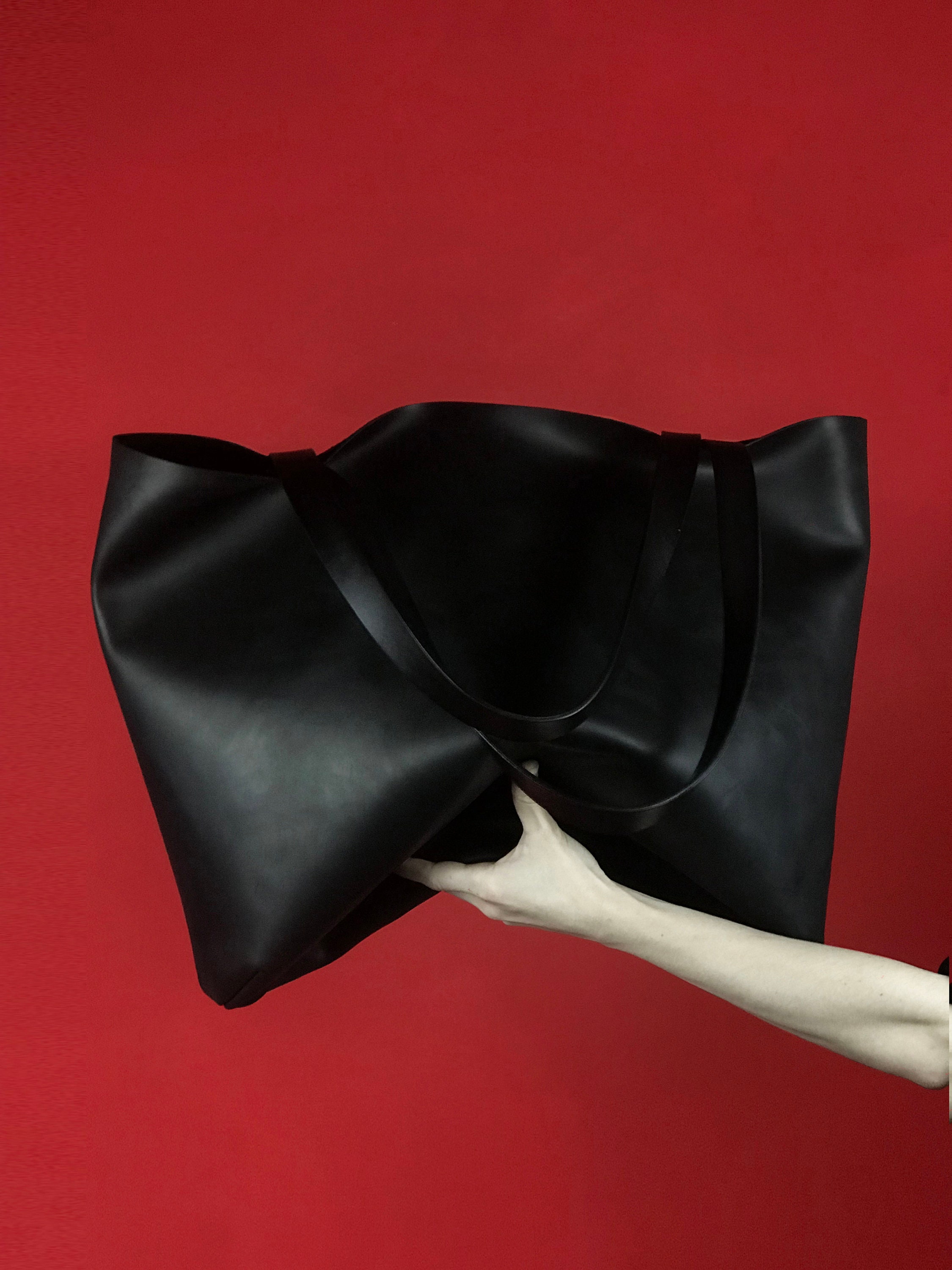 LARGE Leather bag Black shoulder Shopper bag Leather handbag | Etsy