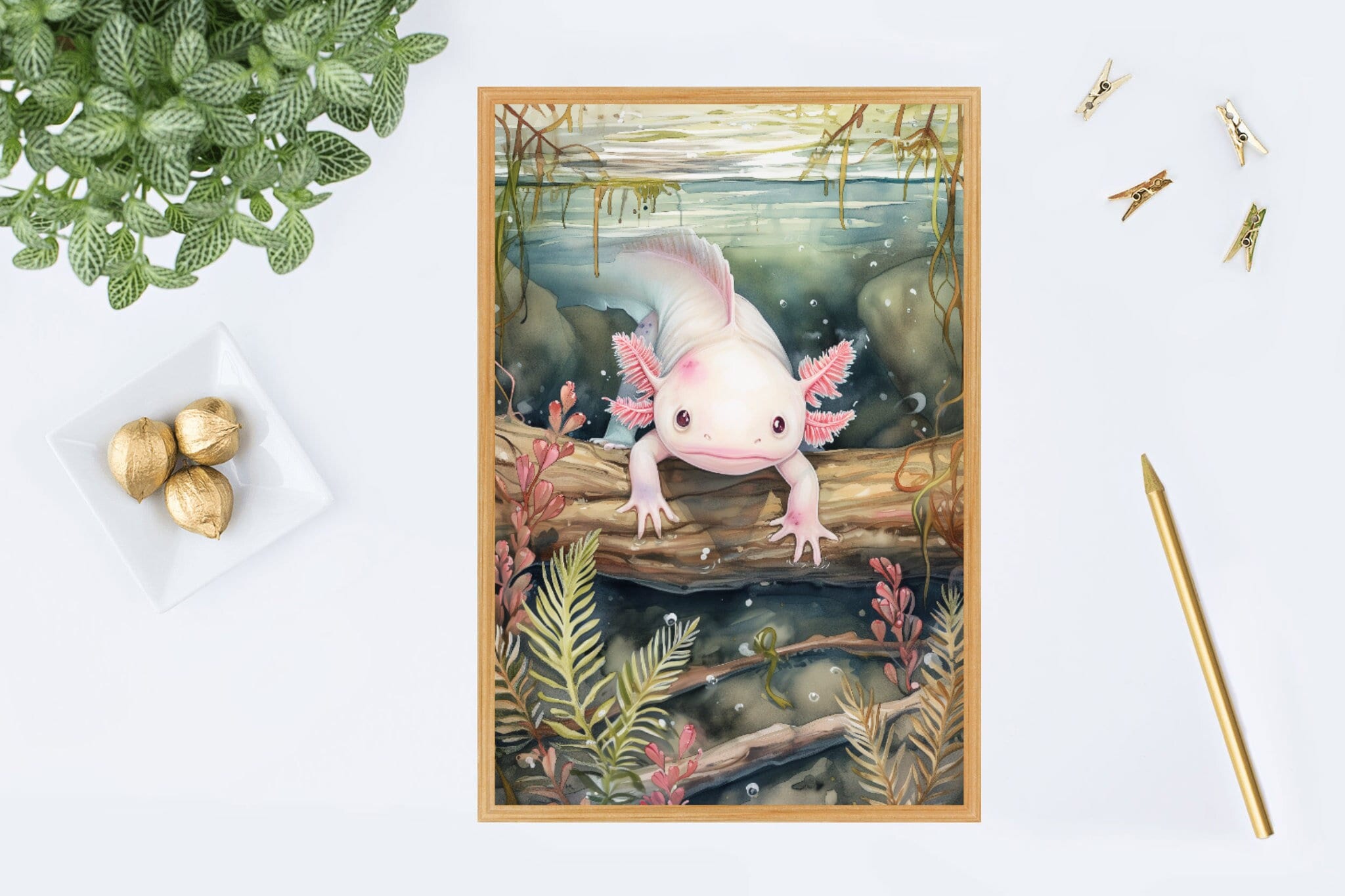 Cute Axolotl Nursery Print. Watercolor Axolotl Kids Room Art. Baby Girl ...