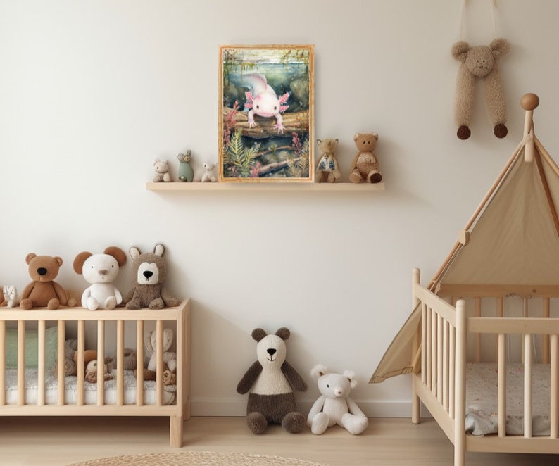 Cute Axolotl Nursery Print. Watercolor Axolotl Kids Room Art. Baby Girl ...