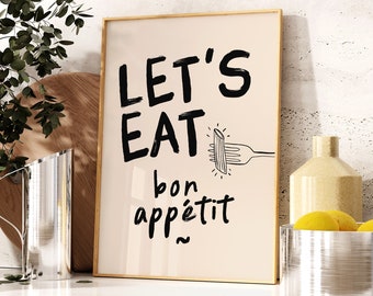 Let's Eat Print Kitchen Wall Art Abstract Print Bon Appetit Print ...