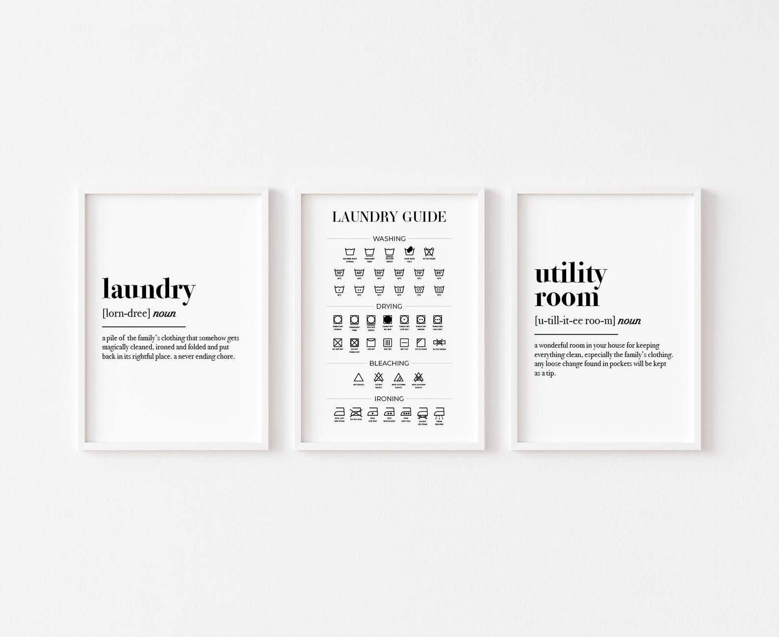 Laundry Prints Set of 3 Utility Room Print Definition | Etsy