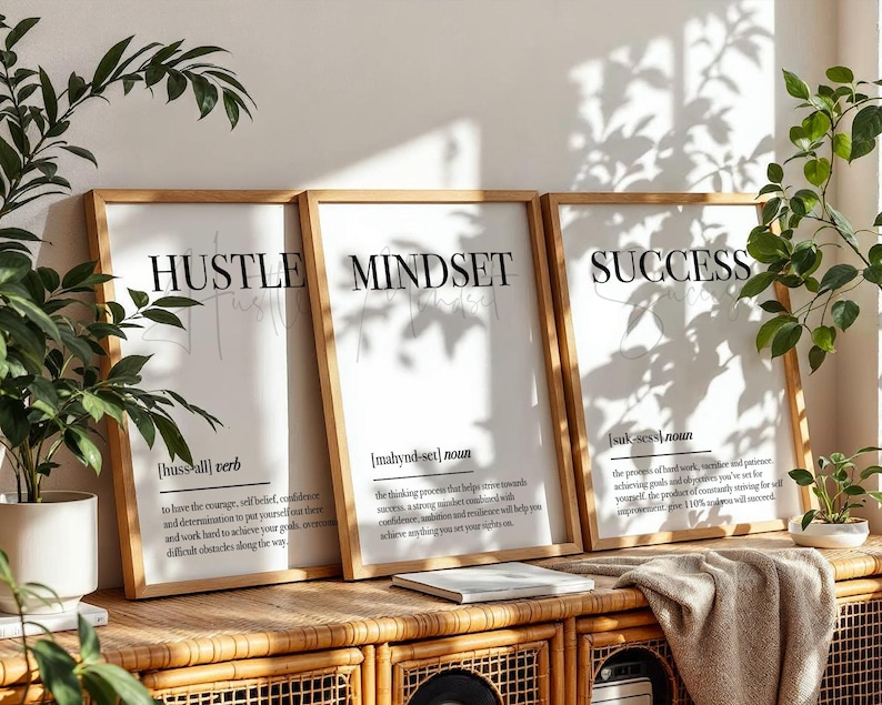 Set of 3 Motivational Prints | Hustle Mindset Success Wall Art | Gym ...