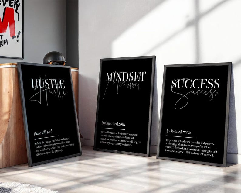 Gym Motivational Wall Art Set of 3 | Hustle Mindset Success Prints ...