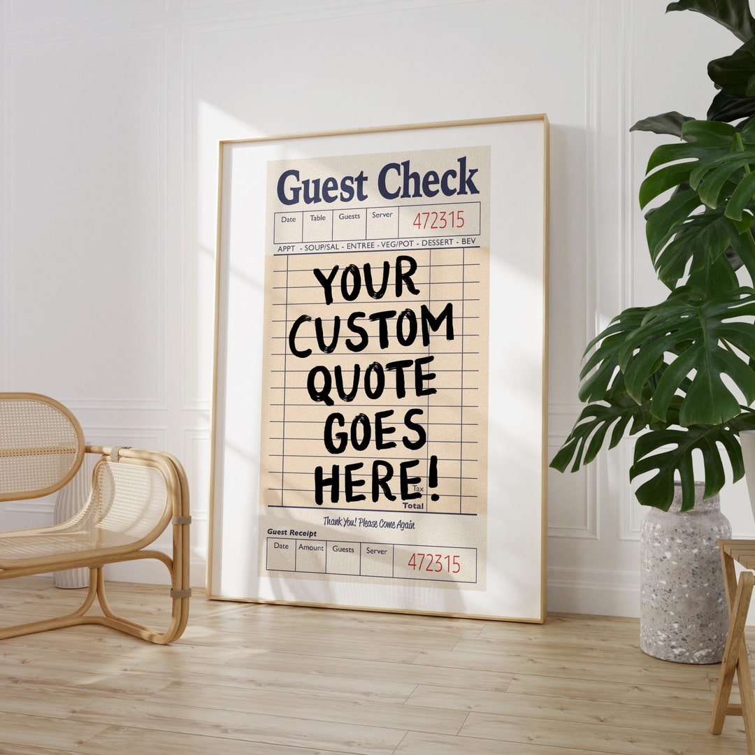 Custom Guest Check Digital Download | Custom Quotes Poster | Guest ...