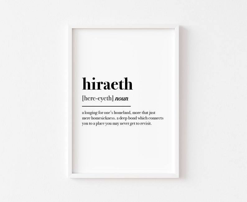 Hiraeth Definition | Welsh Print | Home Print | Bedroom Print | Home ...