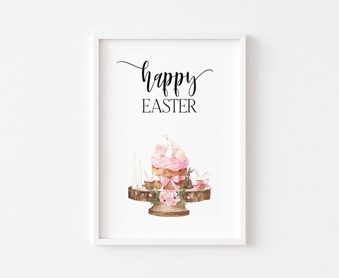 Easter Wall Art | Happy Easter Print | Bunnies Print | Cake Print | Easter Decor | Spring Home ...