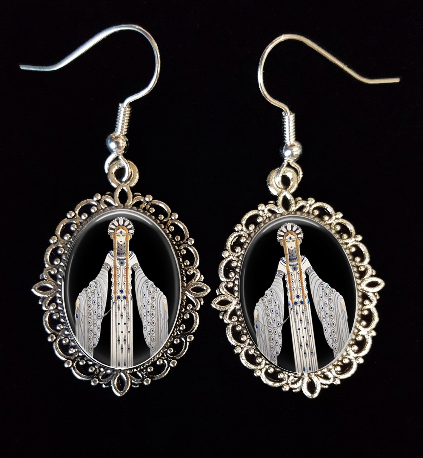 Erte Large Antique Silver Pendant Necklace Earrings Erté Art - Etsy