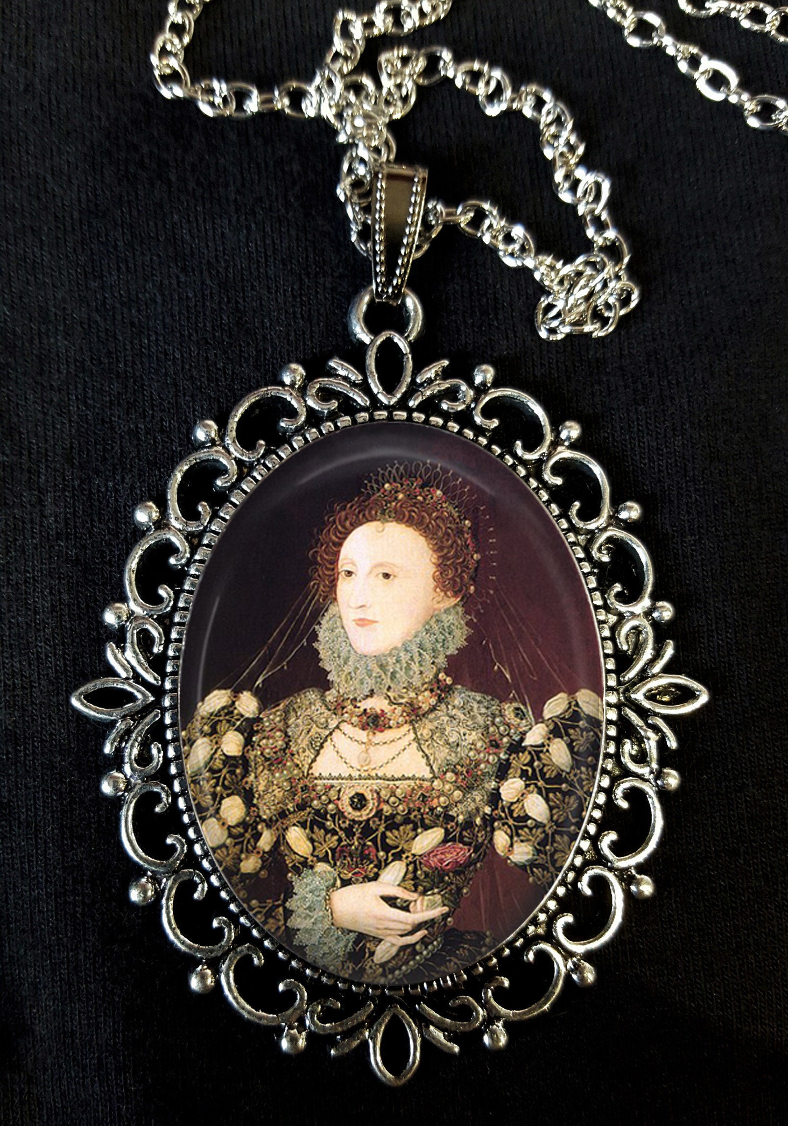 Queen Elizabeth 1st Phoenix Portrait Large Antique Silver Pendant ...