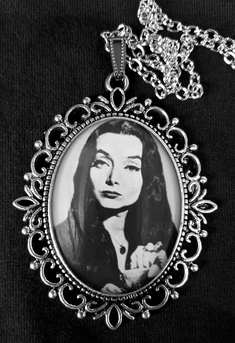 Morticia Addams Family Large Antique Silver Pendant Necklace - Etsy
